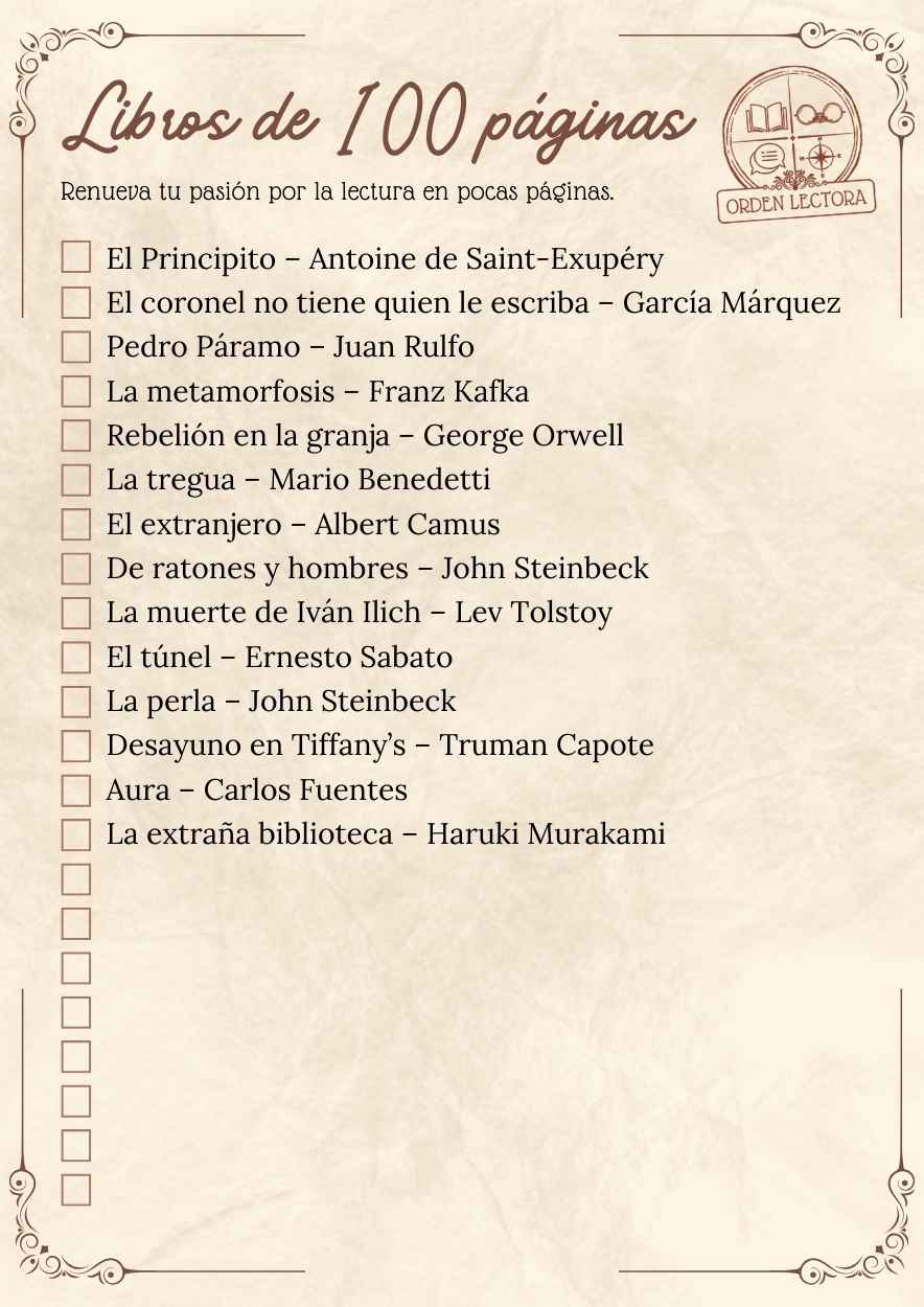 14 Libros de 100 Páginas para Vencer el Bloqueo del Lector – Orden Lectora