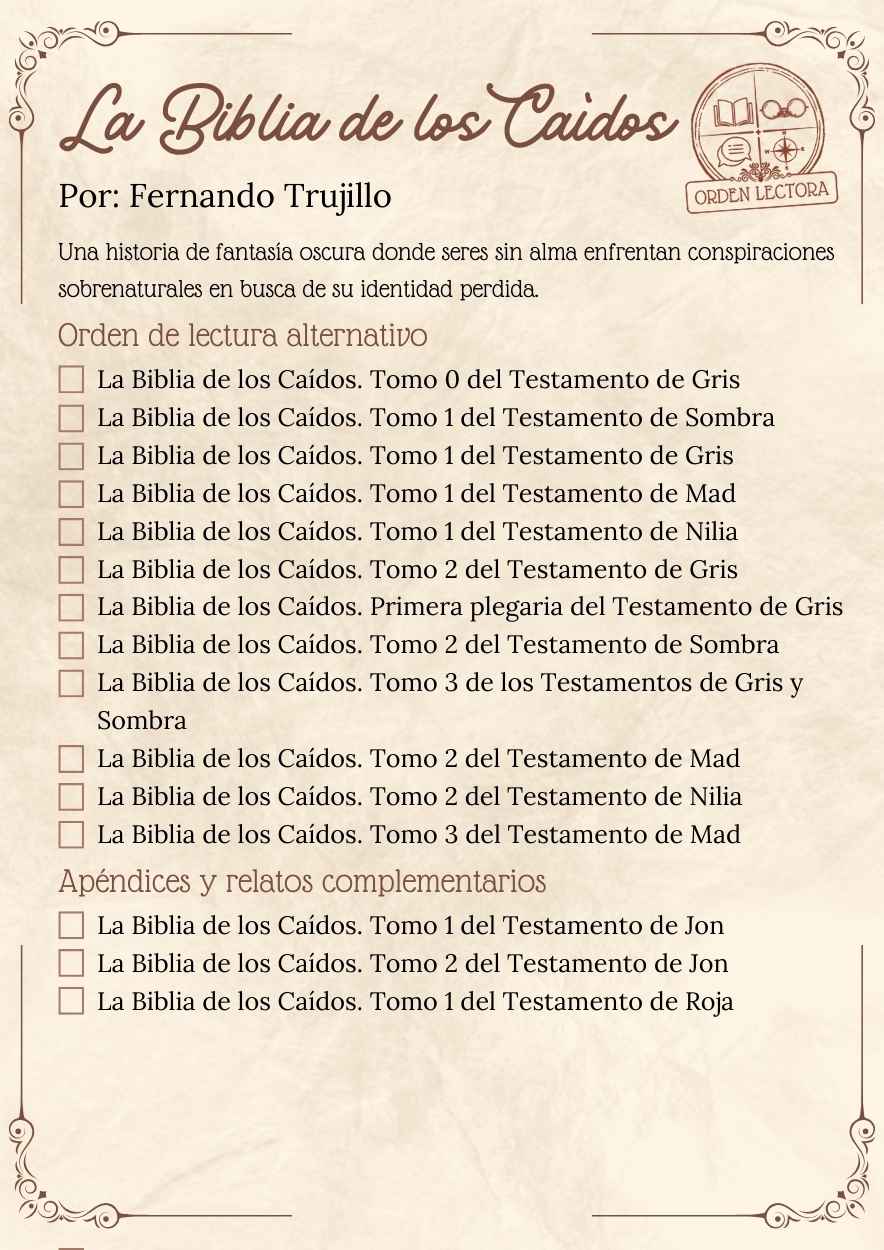Antes de empezar La Biblia de los Caídos, Descubre el Orden Oficial ...